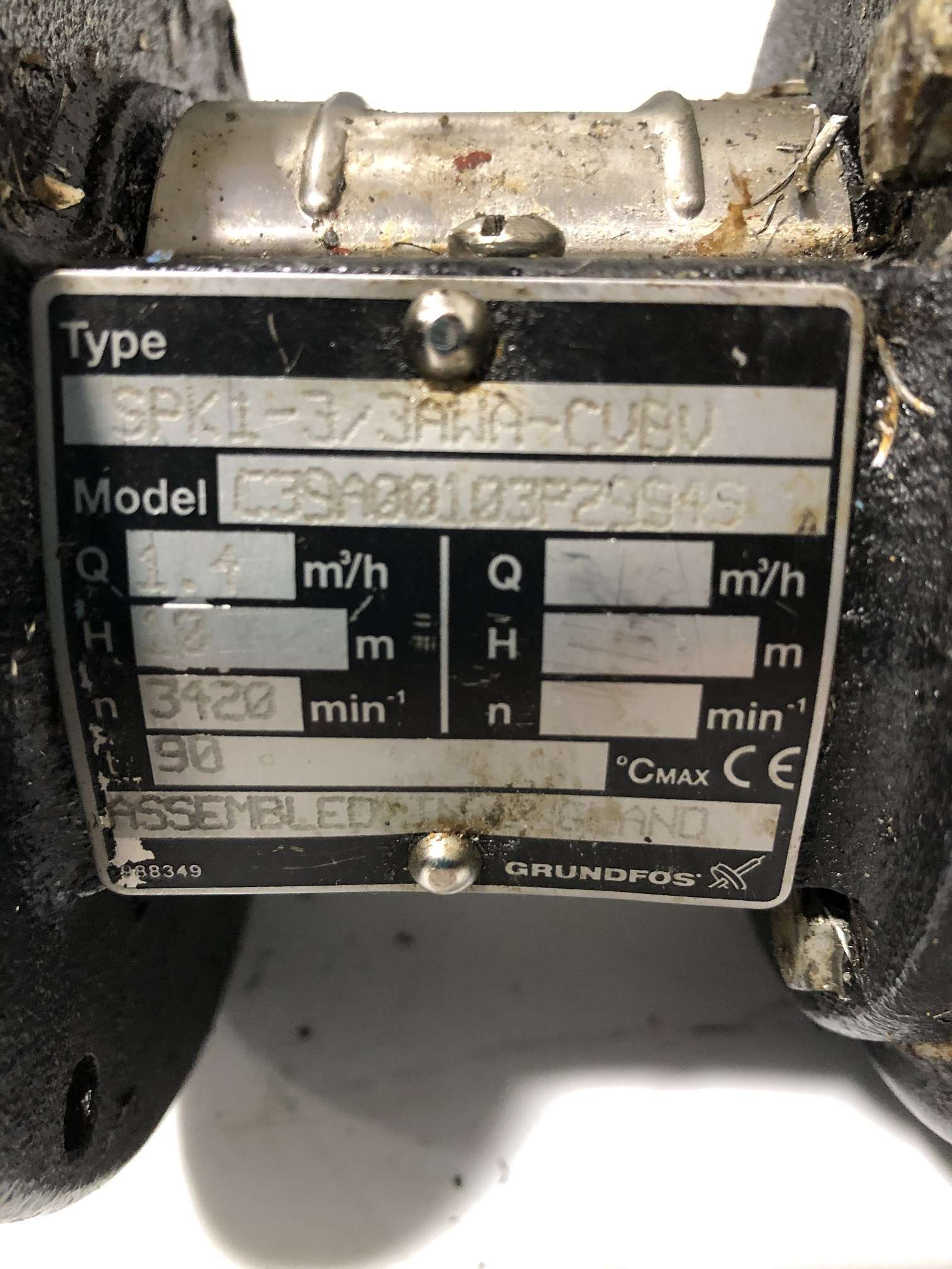Mazak Grundfos Pump Type: SPK1-3/3AWA-CVBV - Maz Service and Repair